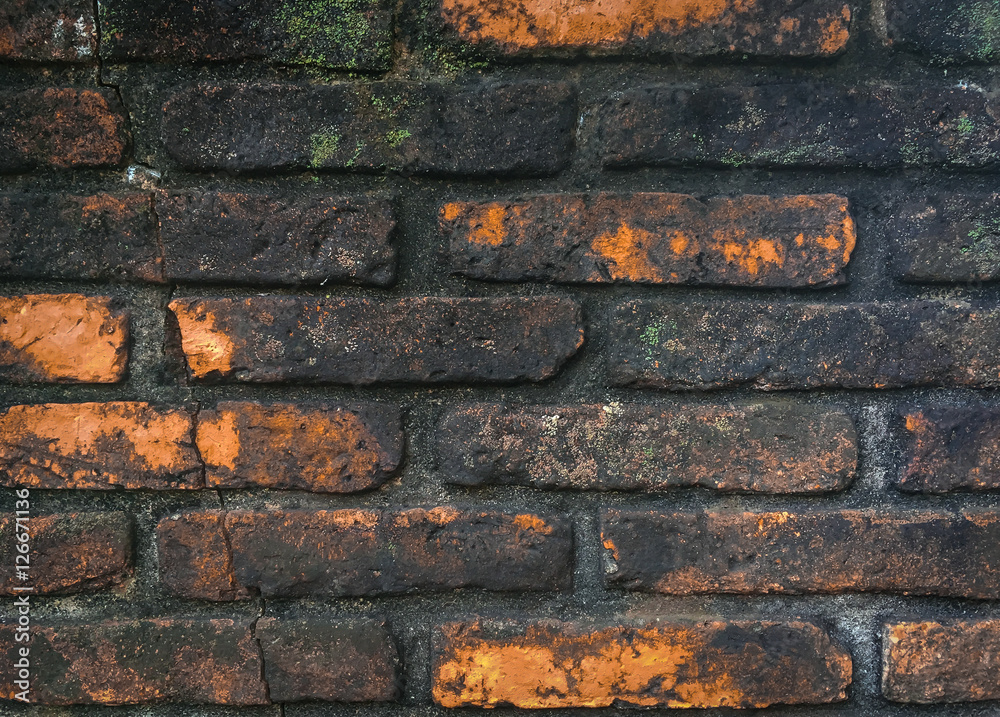 Rusty brick wall cover with black moss for texture background. Stock ...