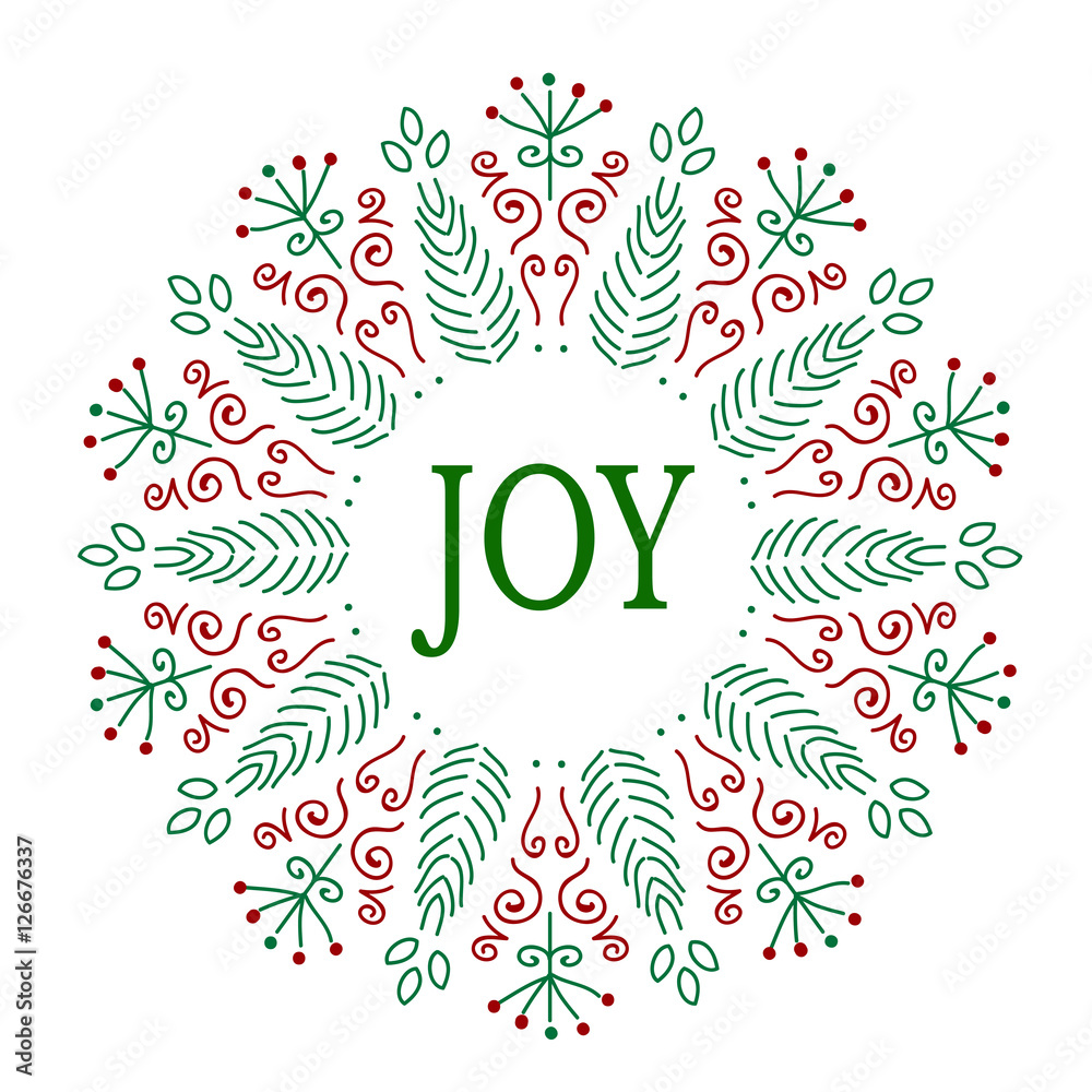 Christmas Card design. Joy. Hand drawn vector illustration. Stock ...