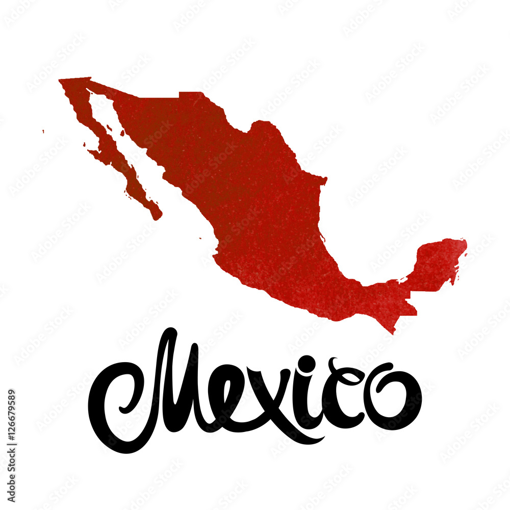 Mexico. Abstract red vector watercolor map and lettering Stock Vector ...