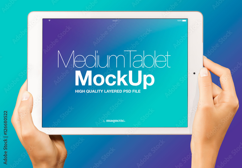 Hands with Tablet on Gradient Background Mockup 7 Stock Template ...