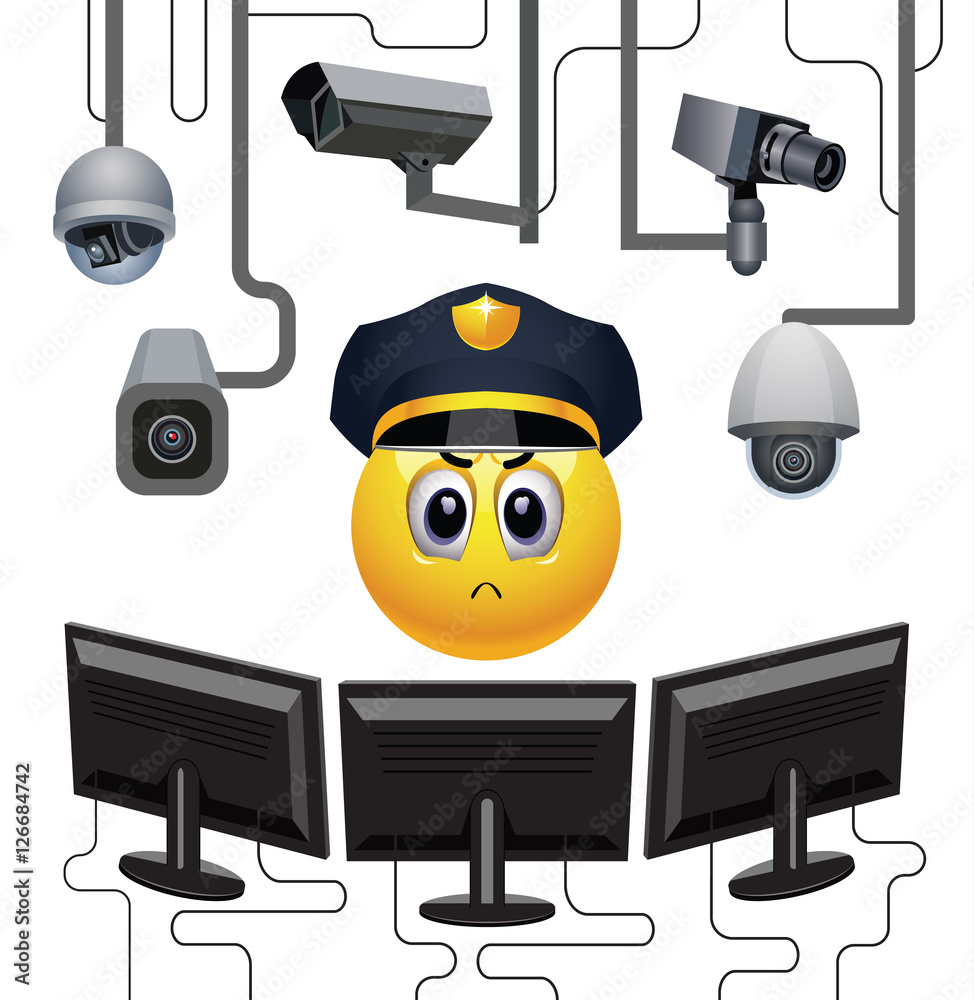 Vecteur Stock Smiley ball as security. Strict smiley police officer on ...