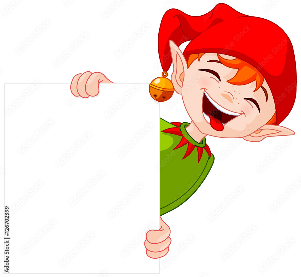 Christmas Elf Holds Sign/ Illustration of a cute Christmas elf holding ...