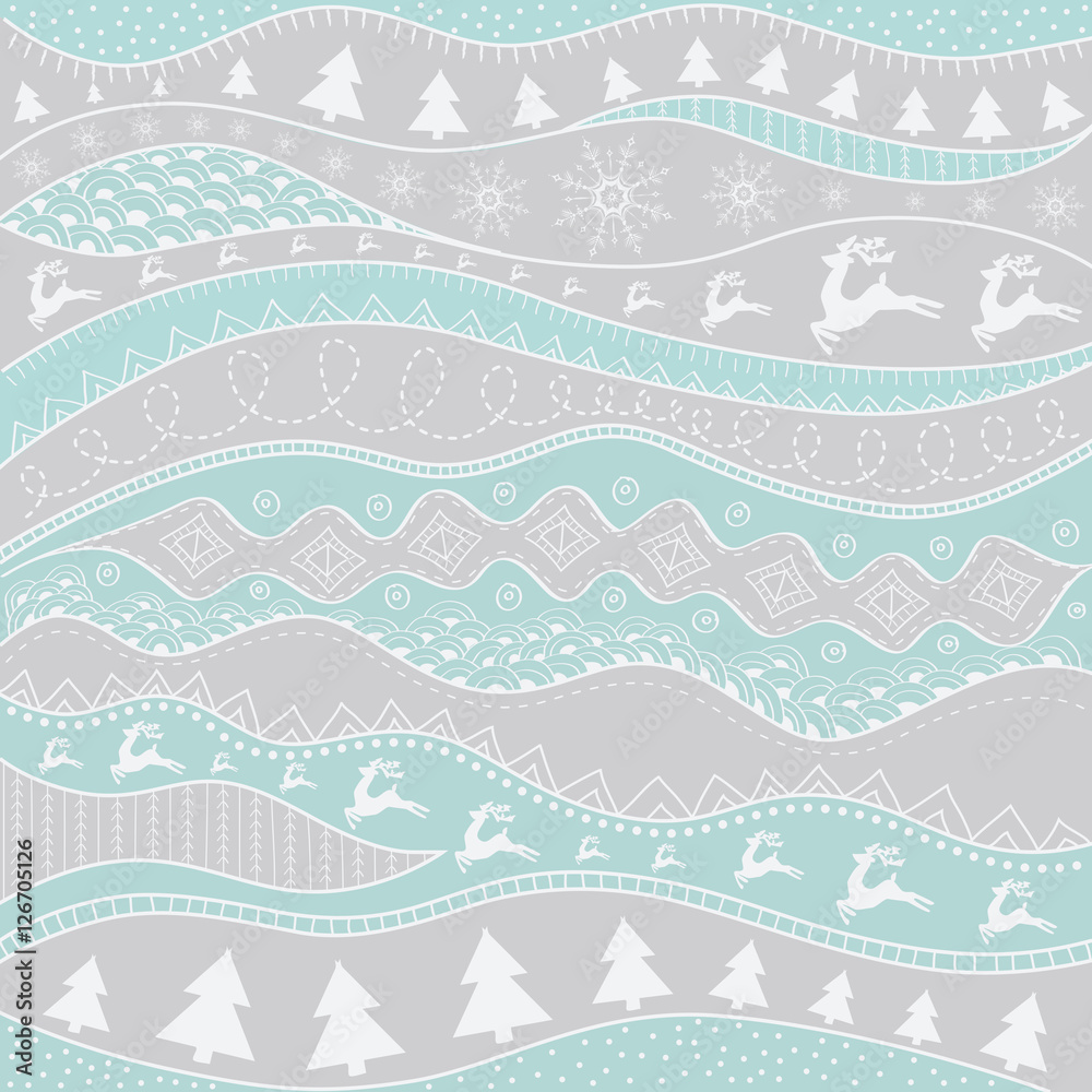 Christmas hand-drawn ethno pattern, tribal background. Merry Christmas ...