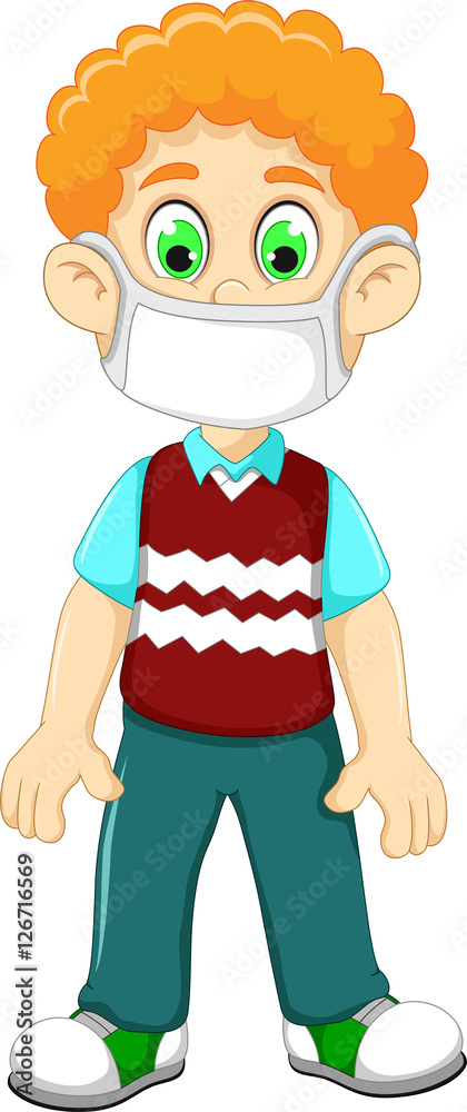 cute Boy cartoon wearing breath mask for protect a respiratory disease ...