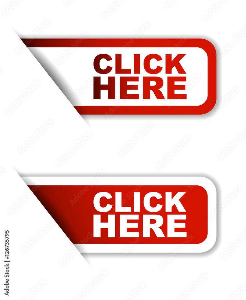 red vector click here, sticker click here, banner click here Stock ...