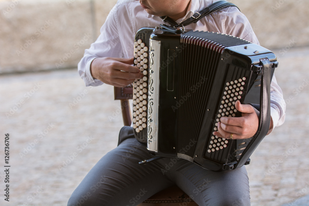 Músico tocando el acordeón Stock Photo | Adobe Stock