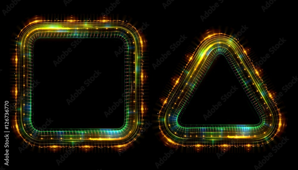 Glowing frames on black background. Square glow borders. Sparkling ...