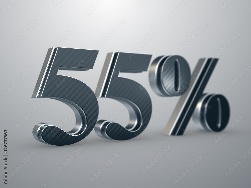 55 percent off discount sign - realistic extruded metallic text 3D ...