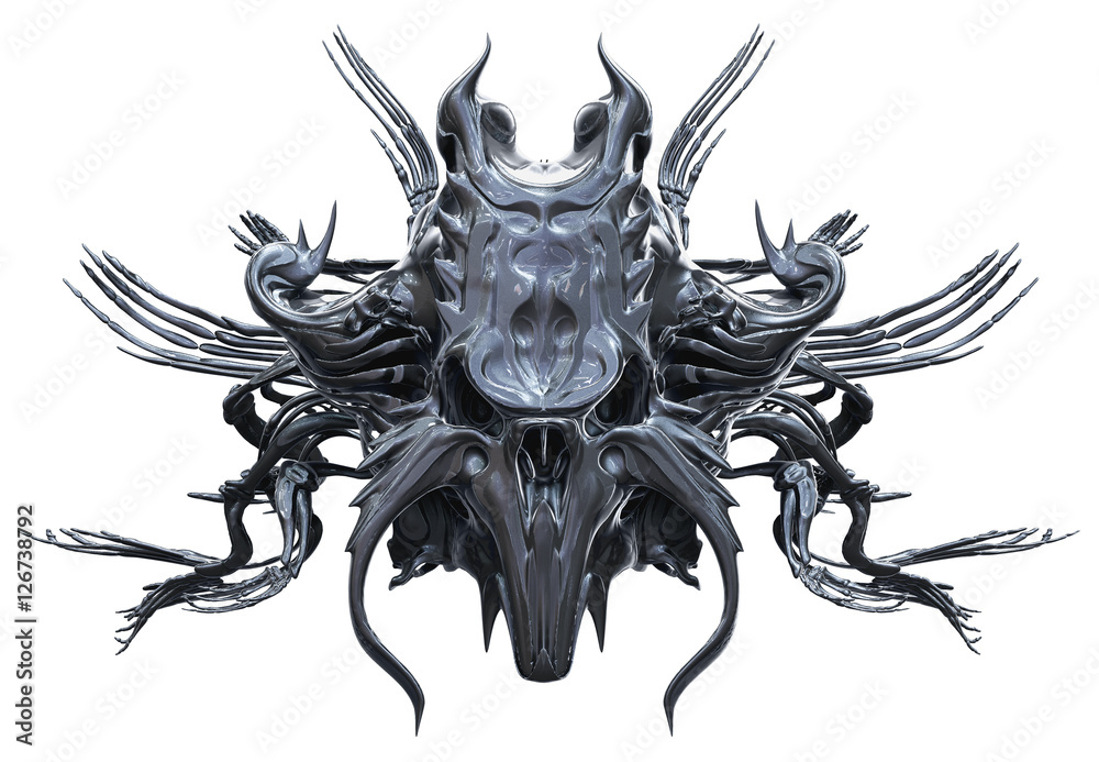 Metallic skull design isolated on white background. 3D illustration ...