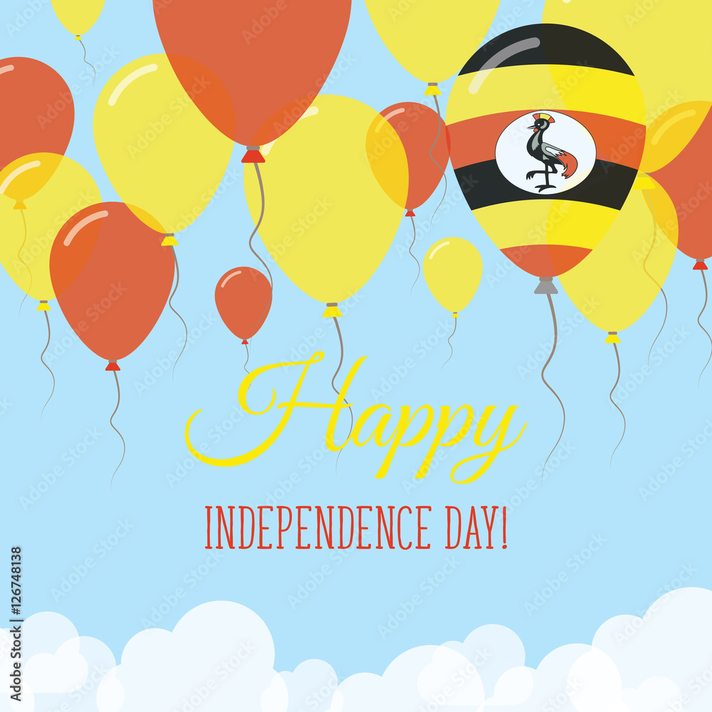 Uganda Independence Day Flat Greeting Card. Flying Rubber Balloons in ...