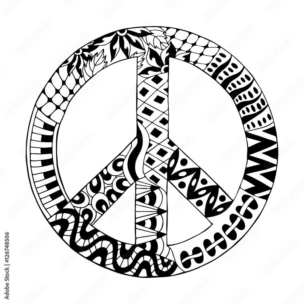 Hippie vintage peace symbol in zentangle style Stock Vector | Adobe Stock