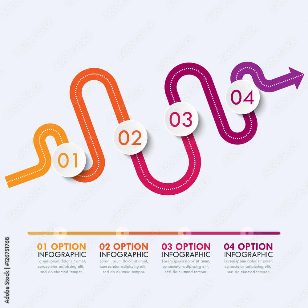 Road way location infographic template with a phased structure. Winding ...