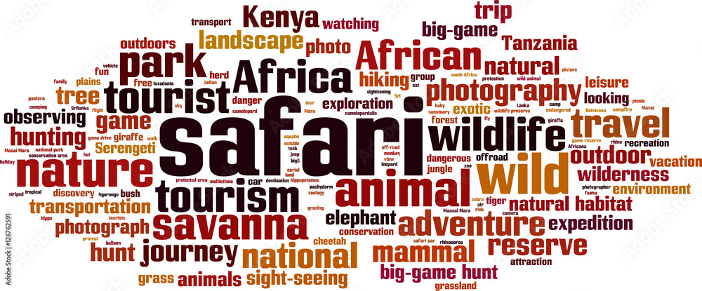 Safari word cloud concept. Vector illustration Stock Vector | Adobe Stock