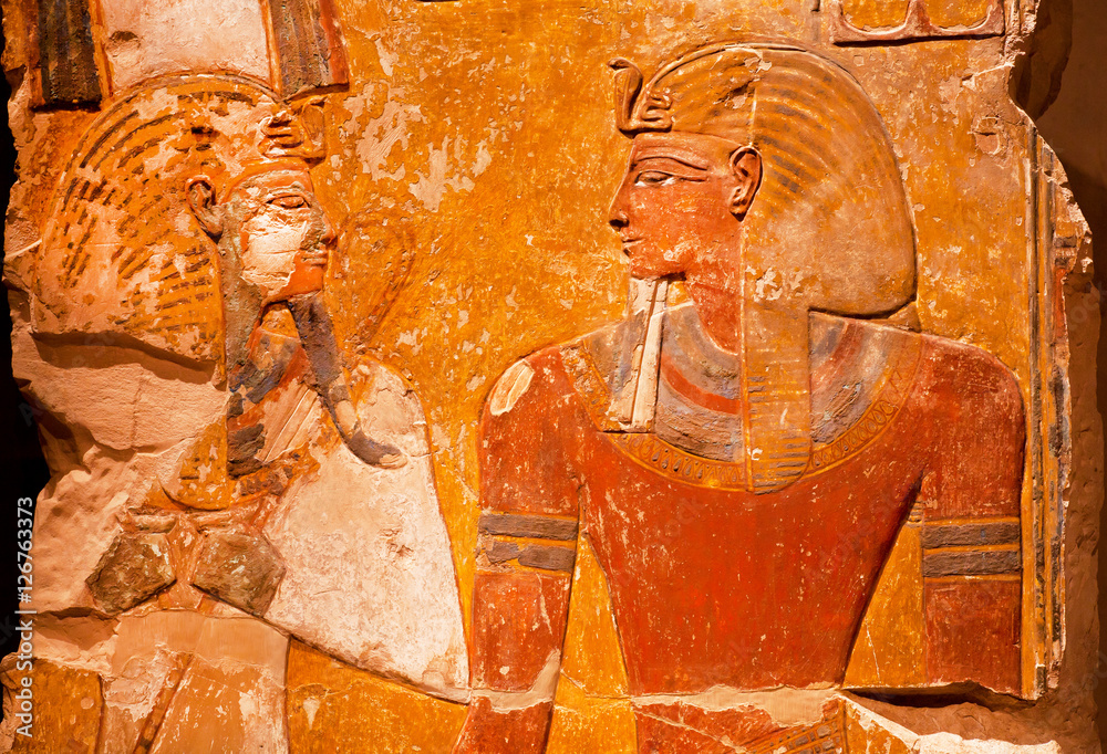 Artifact from ancient Egypt - relief of Pharaoh Seti I in front of the ...