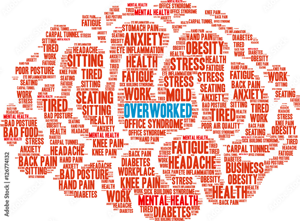 Overworked Brain Word Cloud Stock-Vektorgrafik | Adobe Stock