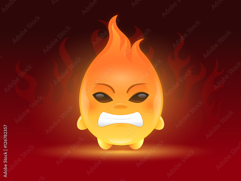 Cute little angry fireball cartoon mascot character illustration Stock ...