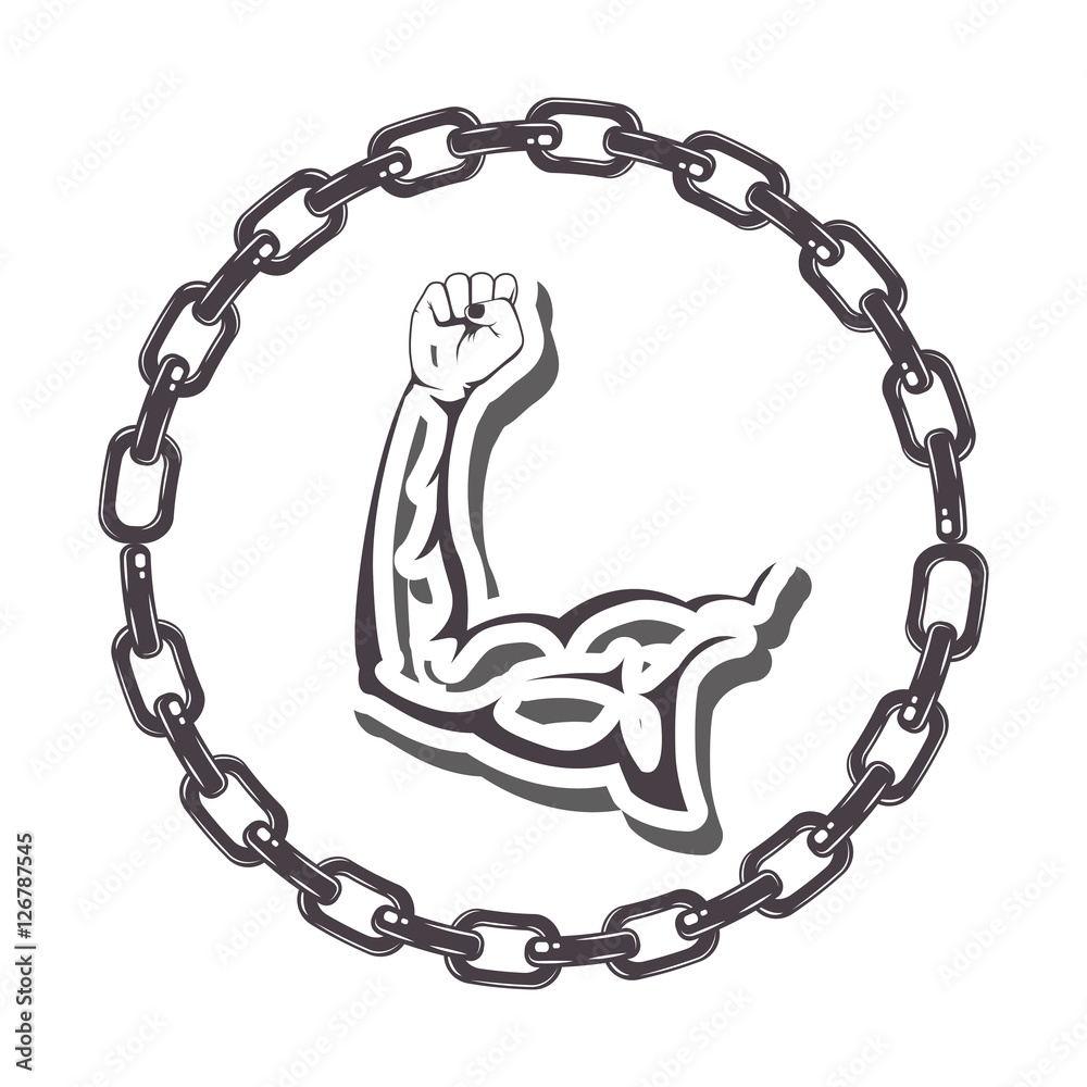 border with chain inside a silhouette muscular arm vector illustration ...