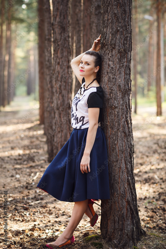 Beautiful woman posing in the forest. Outdoor full-length portra Stock ...