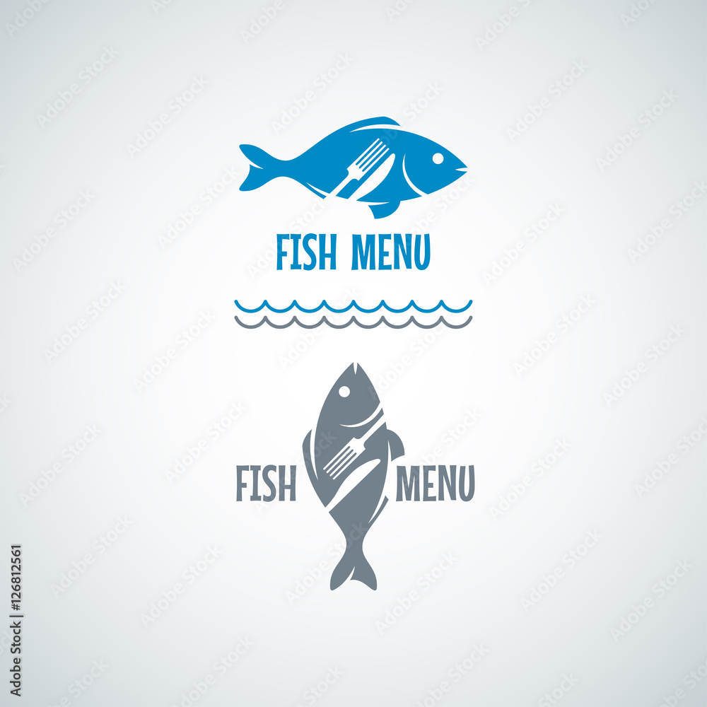 Fish Food Logo. Fork And Knife Vector Background Stock Vector | Adobe Stock