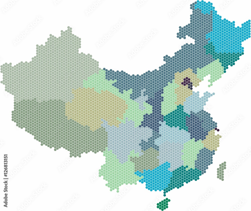 Blue hexagon shape China and Taiwan map on white background, vector ...