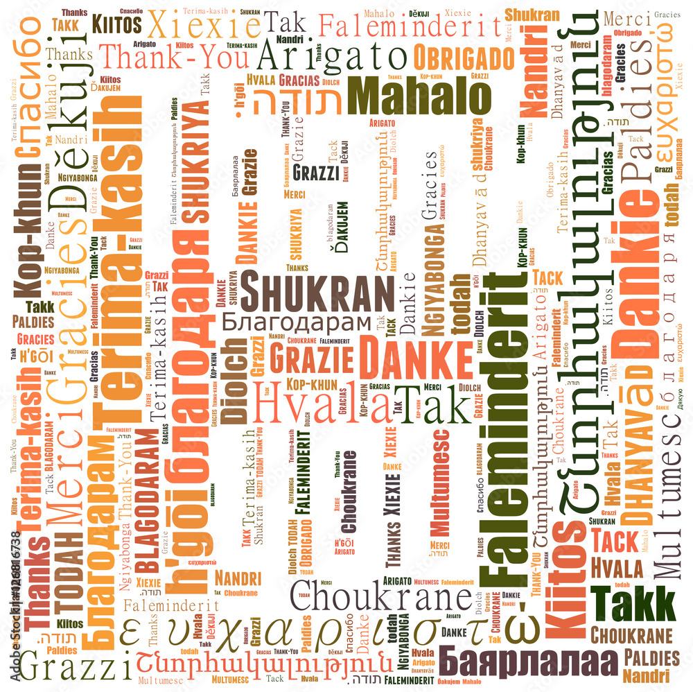 Thank you word cloud background in many different languages Stock ...