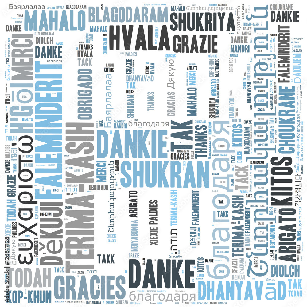 Thank you word cloud background in many different languages Stock ...