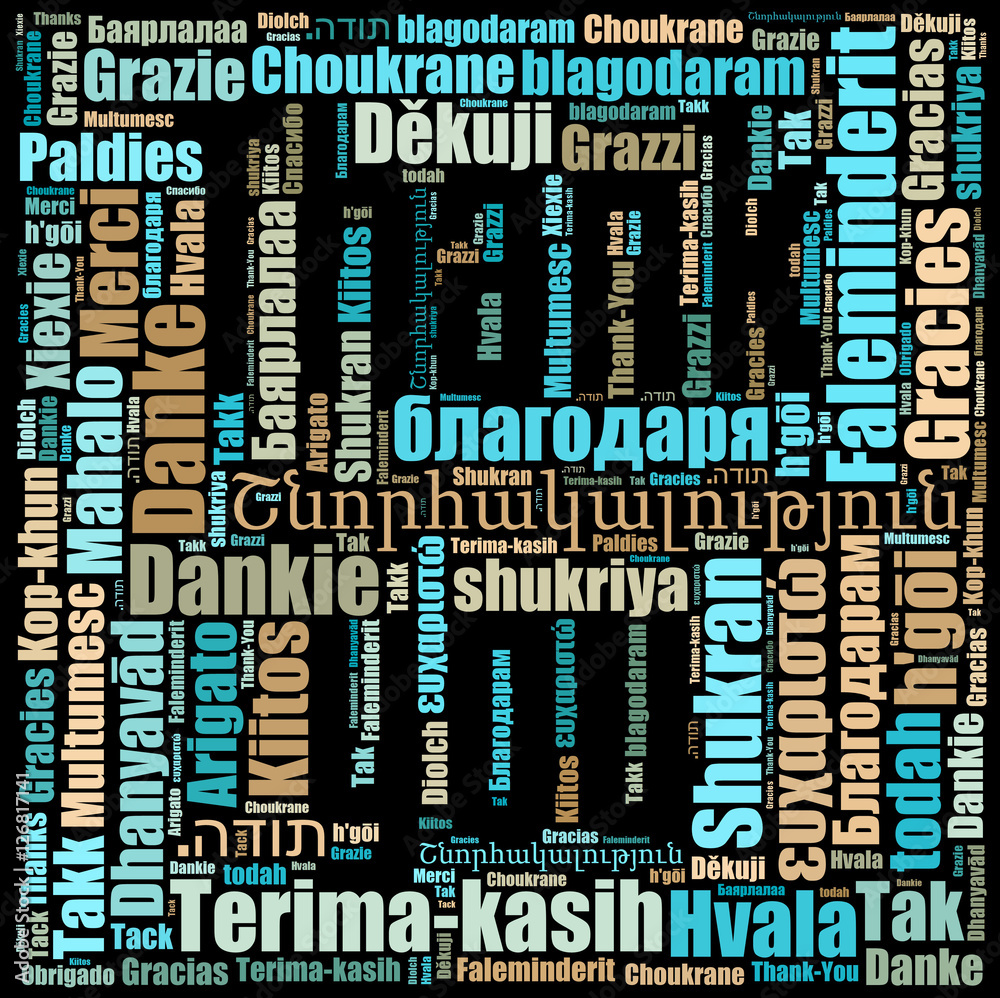 Thank you word cloud background in many different languages Stock ...