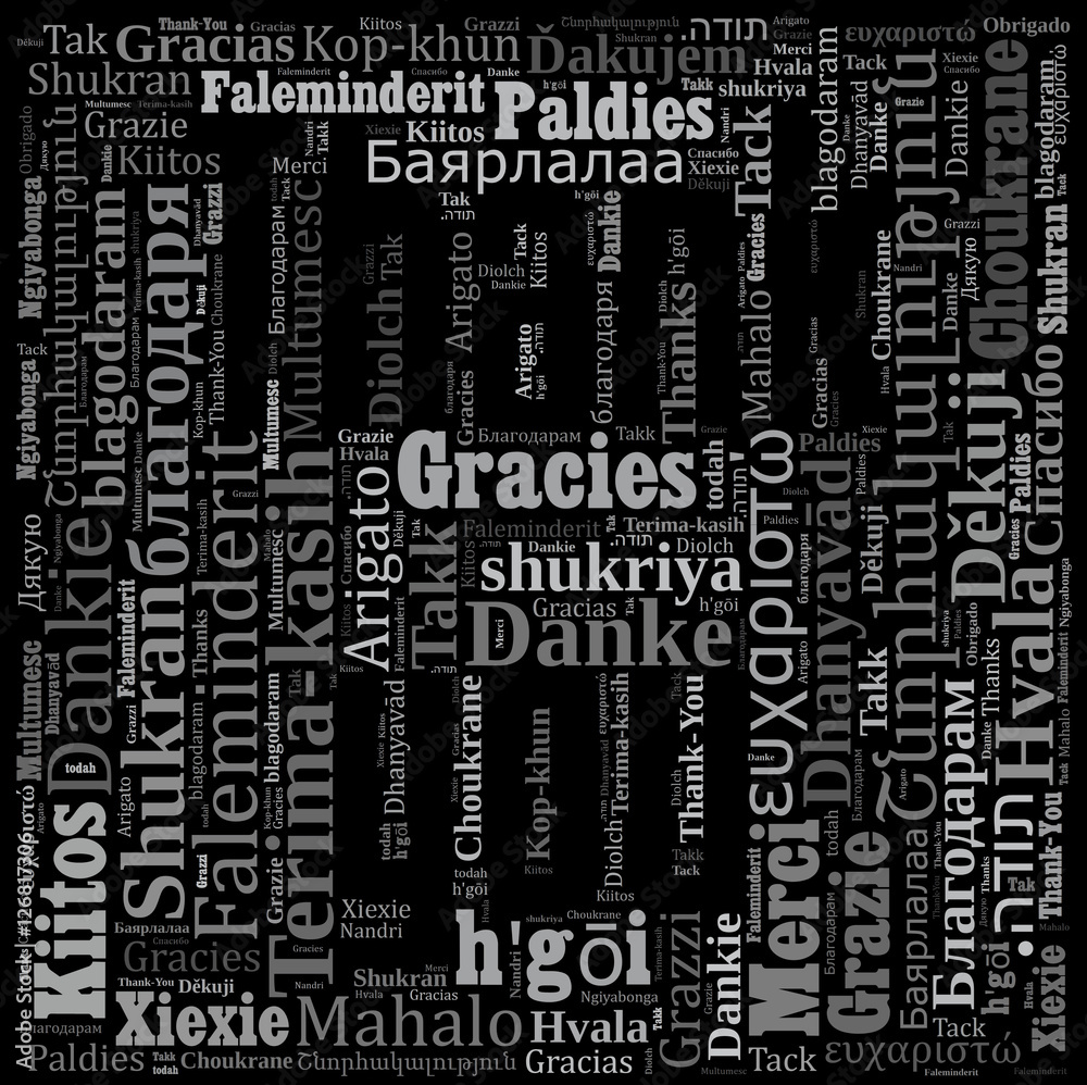 Thank you word cloud background in many different languages Stock ...