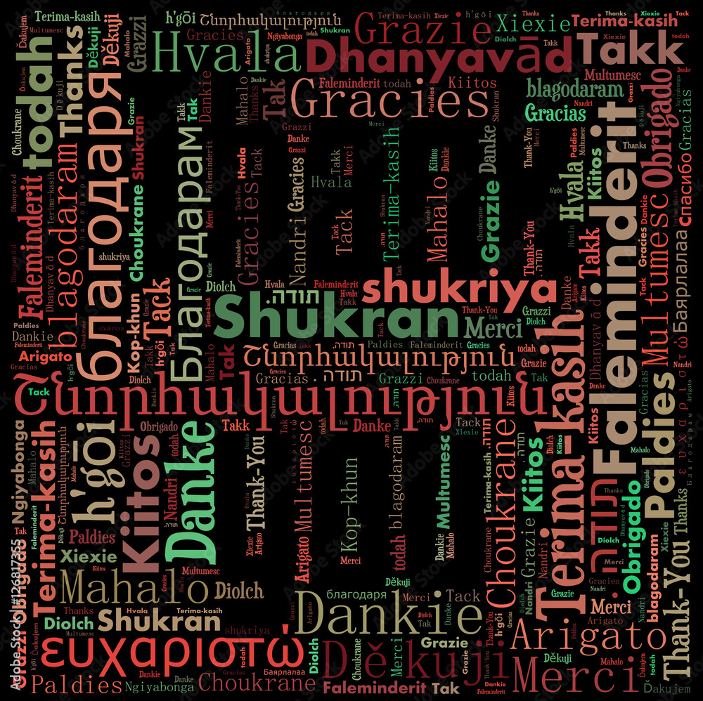 Thank you word cloud background in many different languages Stock ...