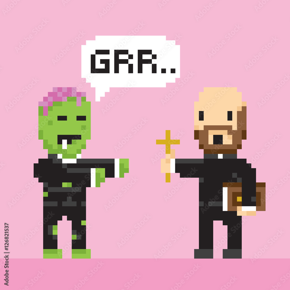 Pixel art game style halloween zombie and priest vector Stock Vector ...