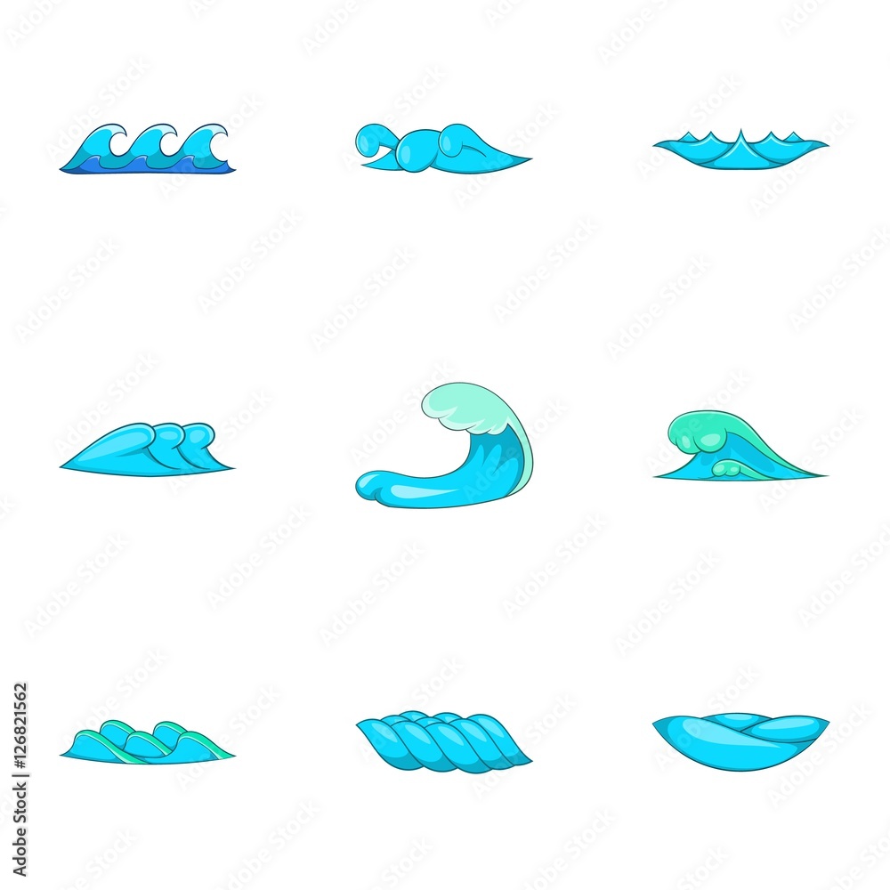 Wave icons set. Cartoon illustration of 9 wave vector icons for web ...