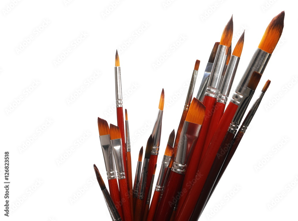 set various paint brush tool isolated on white background, with ...