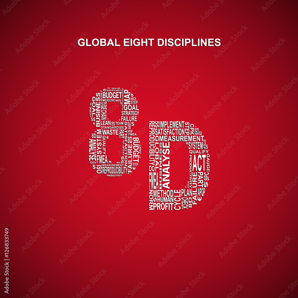 Global eight disciplines typography background. Dark background with ...