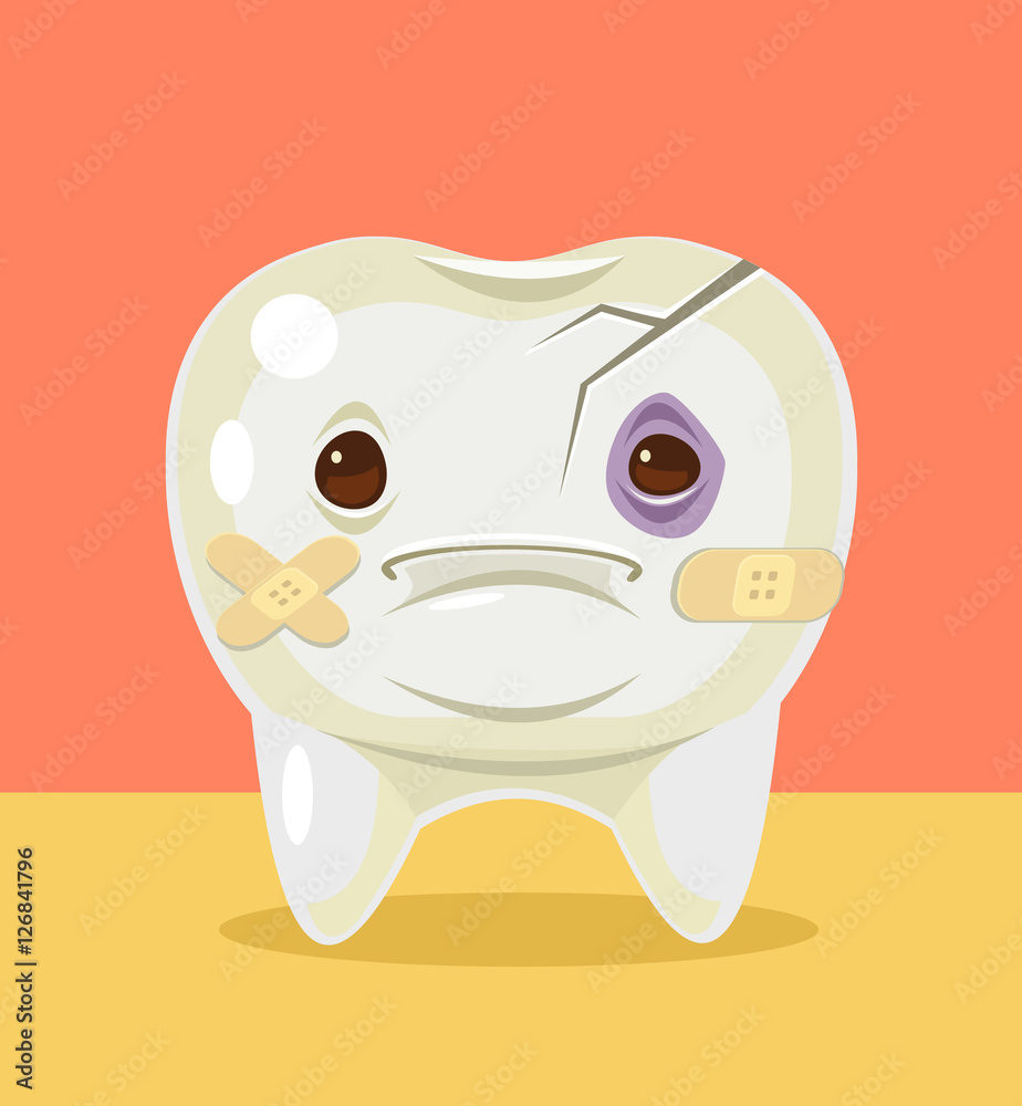 Sick broken tooth character. Vector flat cartoon illustration Stock ...