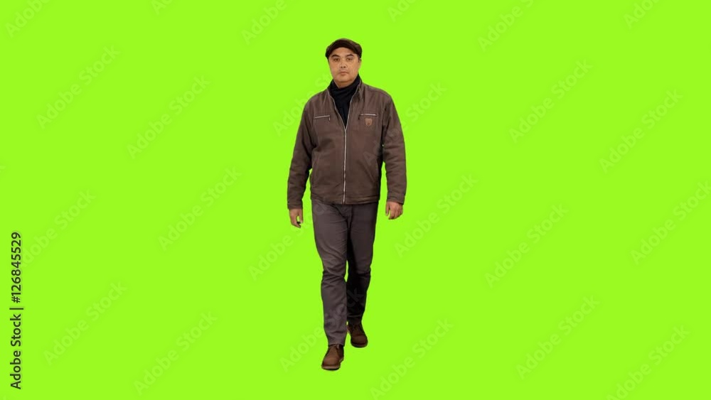 Front view of a man walking on a transparent background, Full HD shot ...