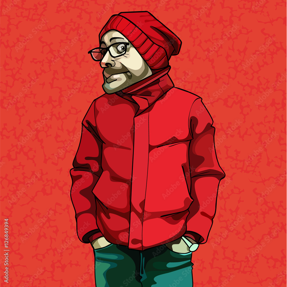 cartoon funny man in red winter clothes Stock Vector | Adobe Stock