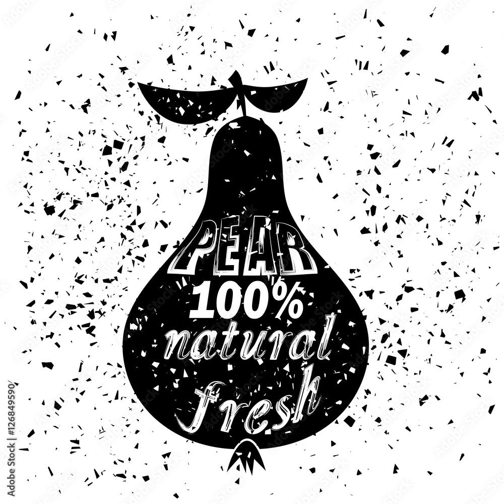 Pear Silhouette Typography Design on White Grunge Background. Vintage ...