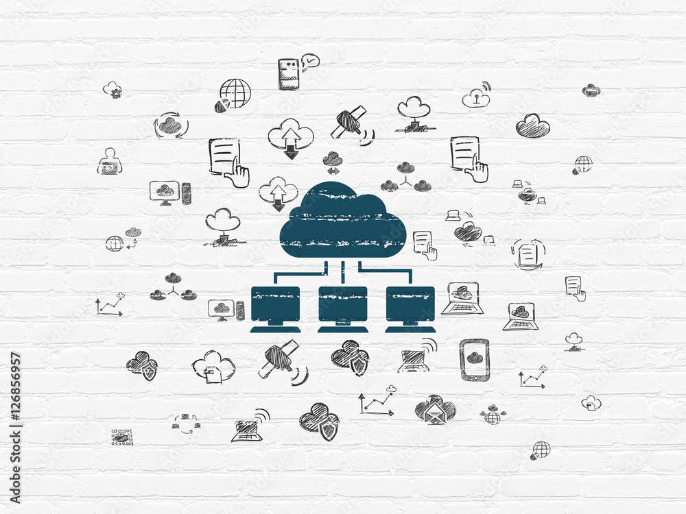 Cloud networking concept: Cloud Network on wall background Stock ...