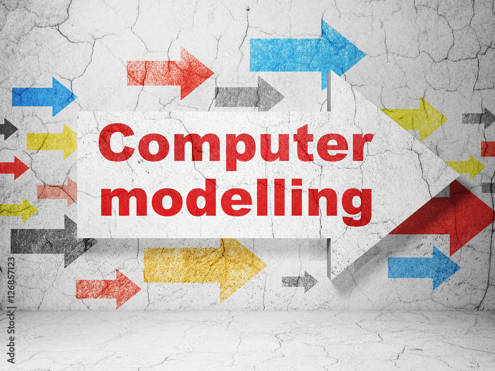 Science concept: arrow with Computer Modelling on grunge wall ...