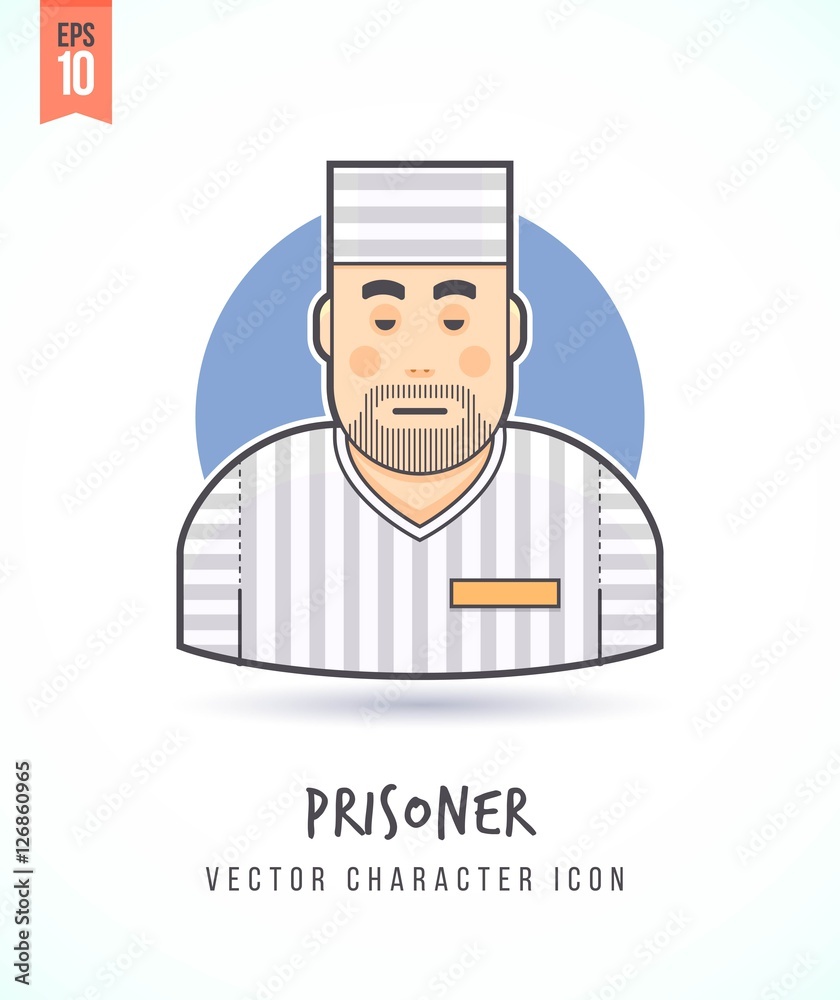 Prisoner in striped robe uniform Jailed man illustration People ...