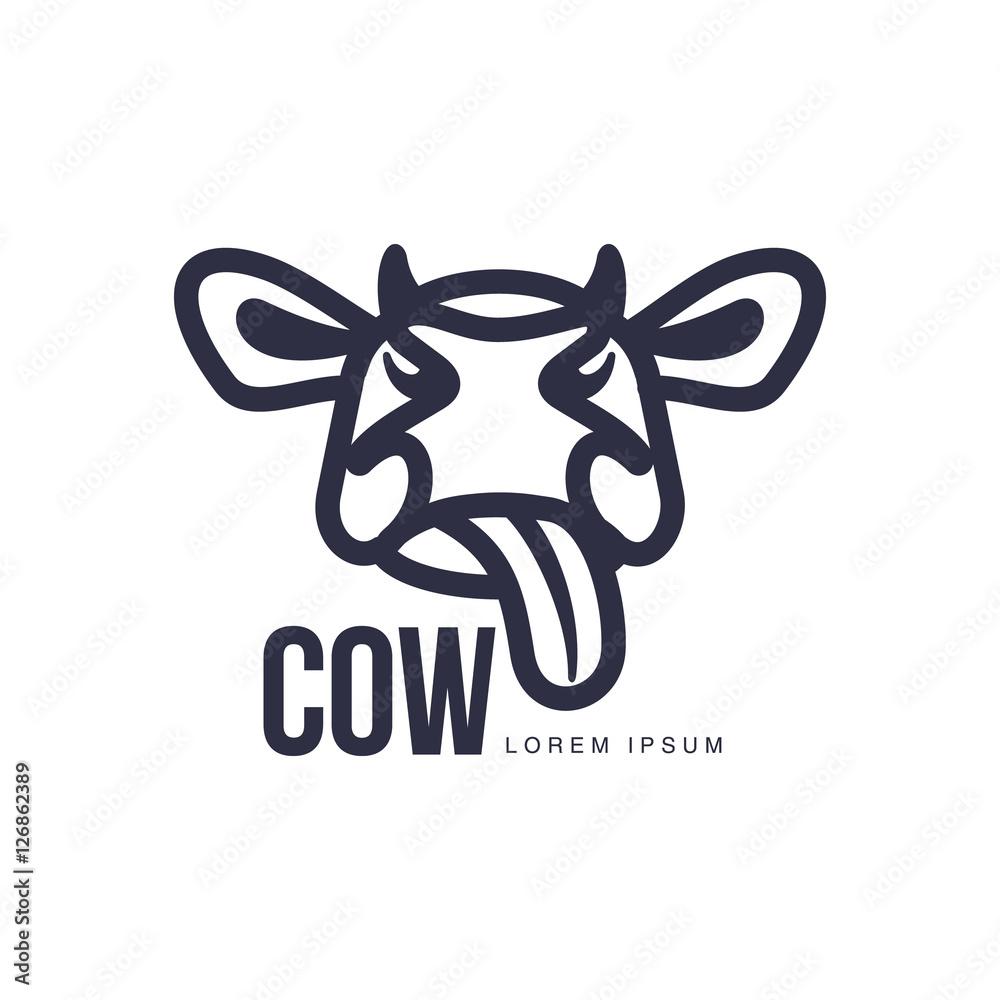 Funny cow head logo template, cartoon vector illustration on white ...