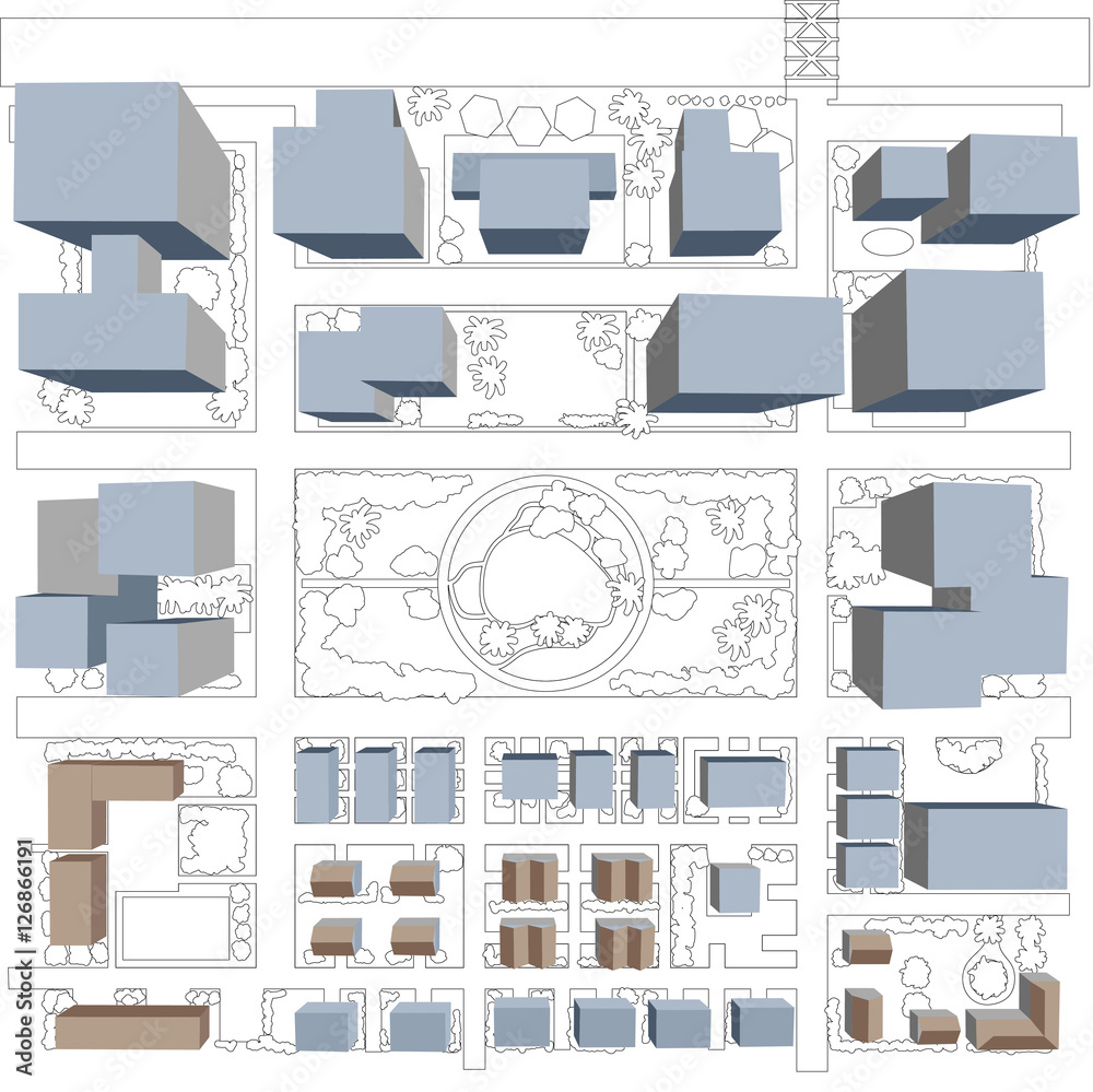 Town Planning Diagram Birds Eye Architectural Aerial View of City with ...