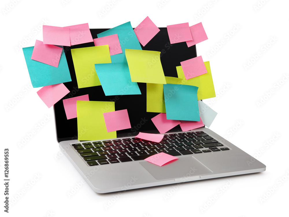 Image of laptop full of colorful sticky notes reminders on scree Stock ...