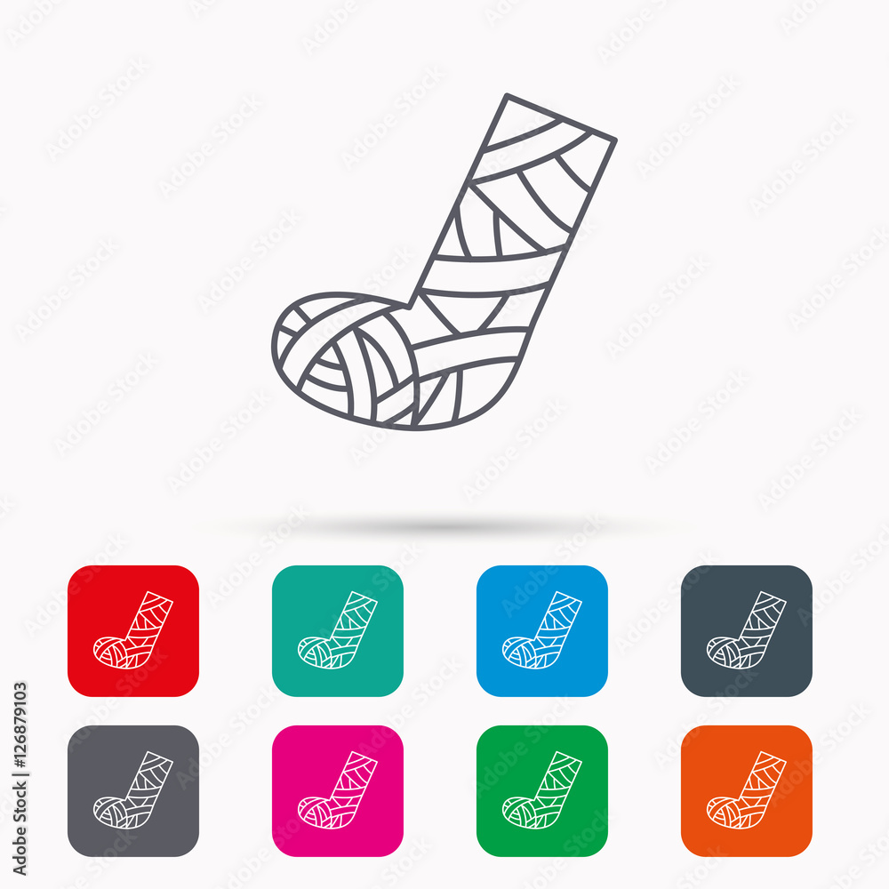 Gypsum or cast foot icon. Broken leg sign. Human recovery medicine ...