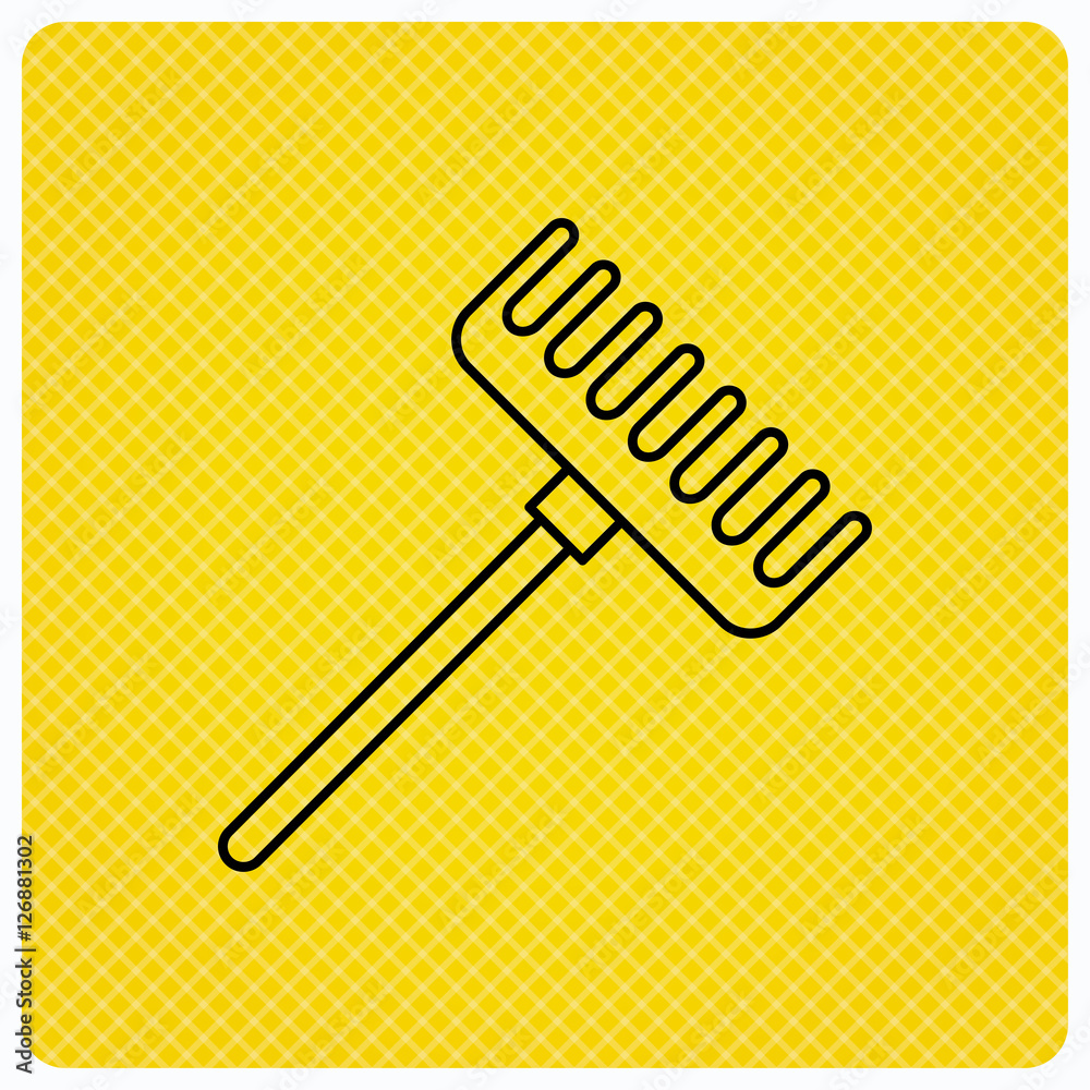 Rake icon. Gardening equipment sign. Outdoor instrument symbol. Linear ...
