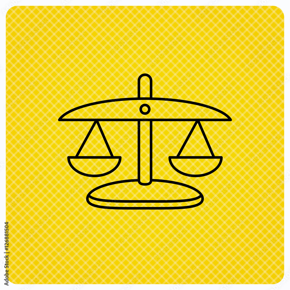 Scales of Justice icon. Law and judge sign. Measurement tool symbol ...