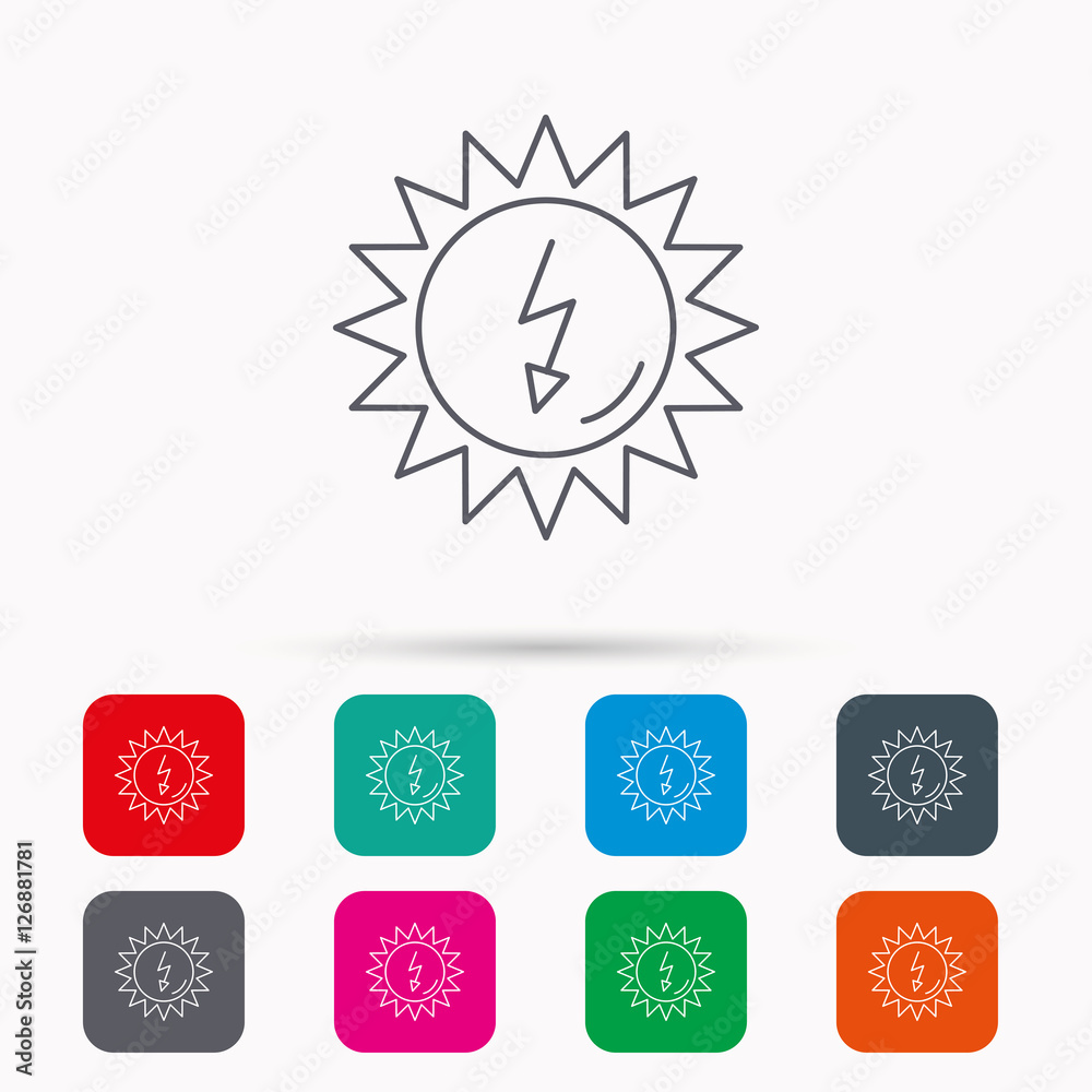 Solar energy icon. Ecological resources sign. Linear icons in squares ...