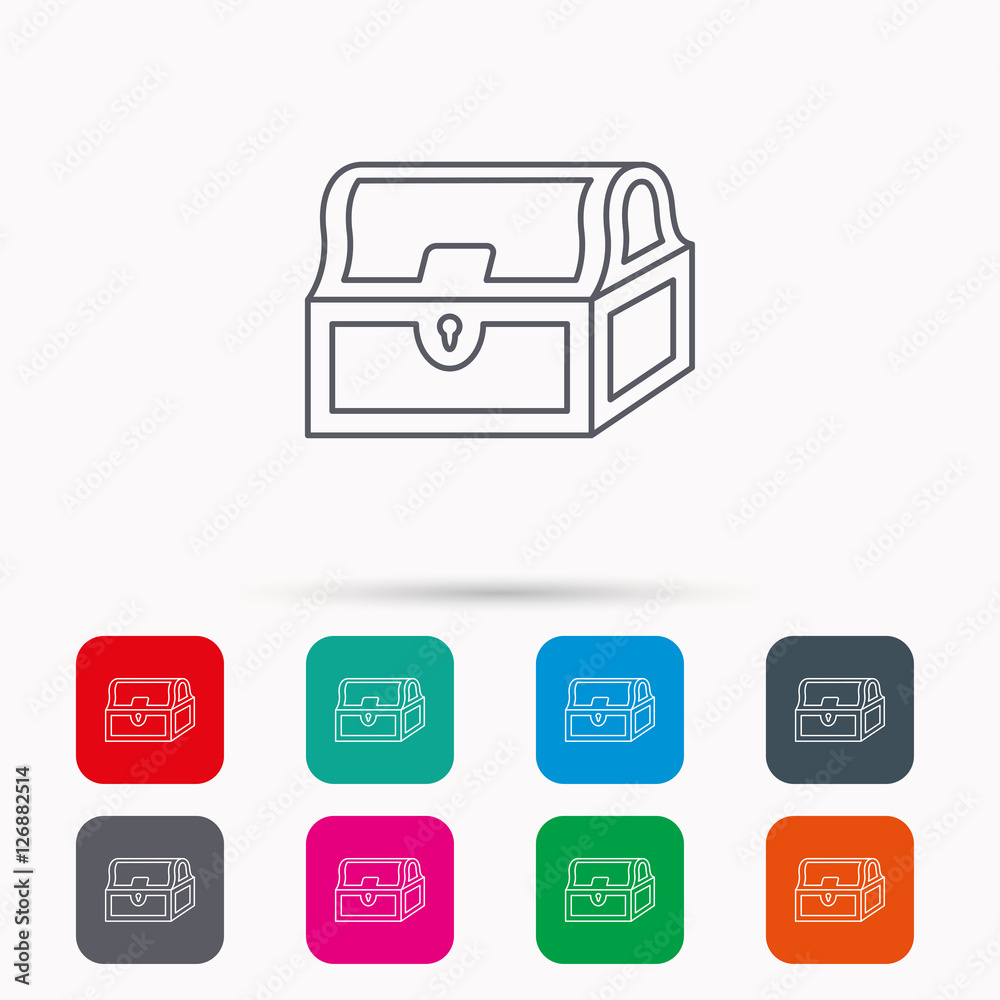 Treasure chest icon. Piratic treasury sign. Wealth symbol. Linear icons ...