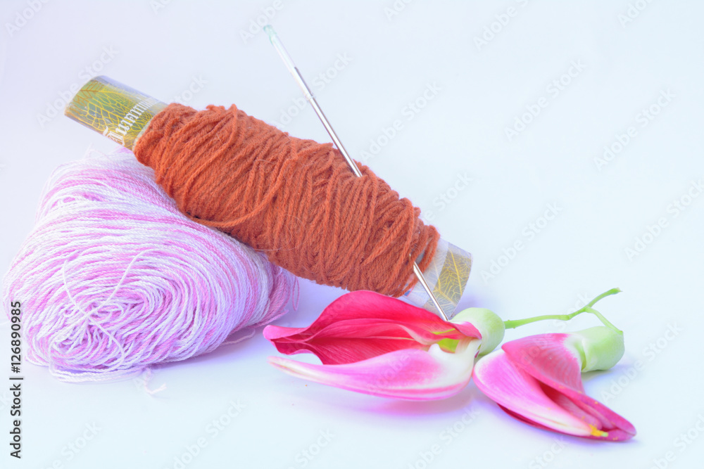 knitting wool on white background Stock Photo | Adobe Stock