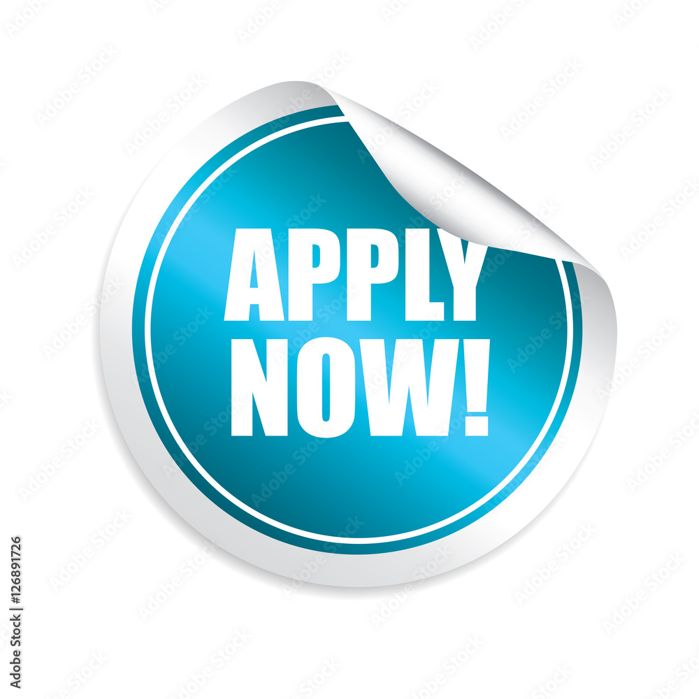 Apply now blue sticker, button, label and sign. ilustración de Stock ...
